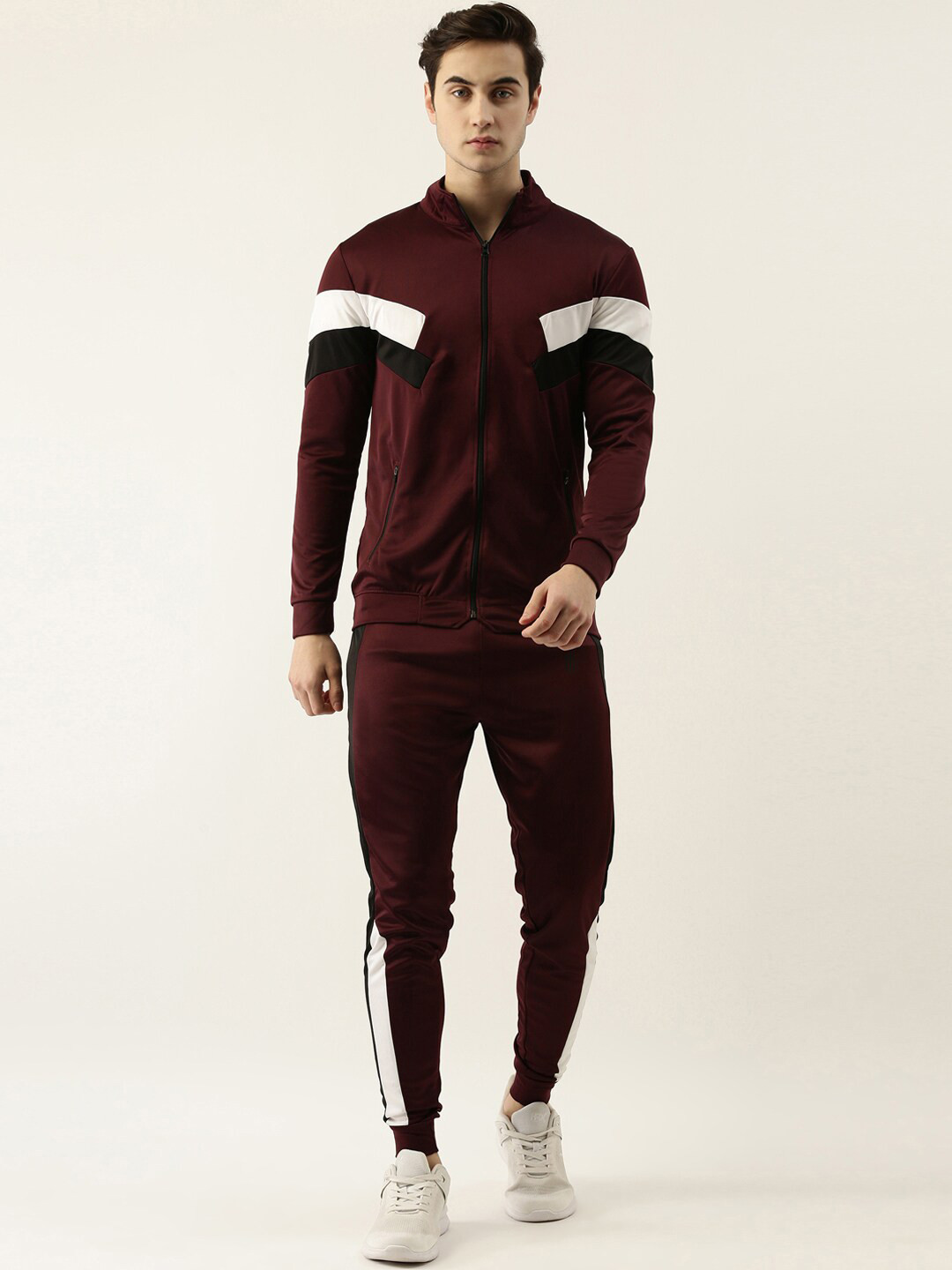 Buy Maniac Men Maroon Colourblocked TrackSuit - Tracksuits for Men ...