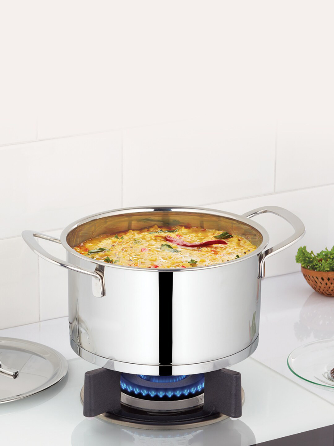 Buy BOROSIL Silver Toned Solid Stainless Steel Casserole - Cooking Pot ...