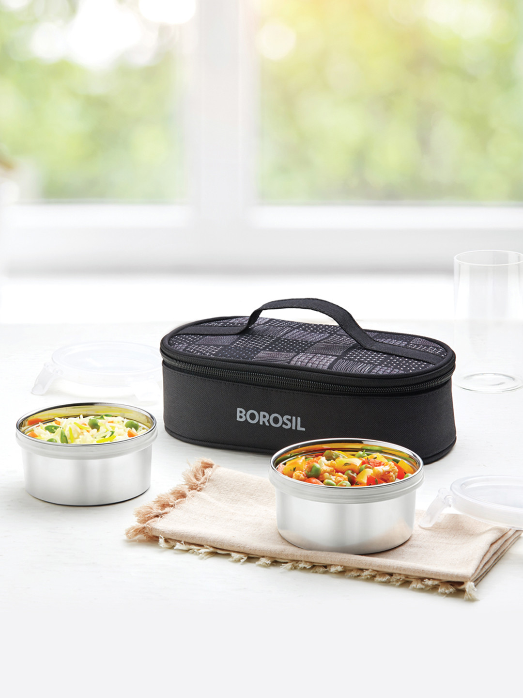 Buy Borosil Twilight Stainless Steel Lunch Box, 300 Ml, Set Of 2, Black ...