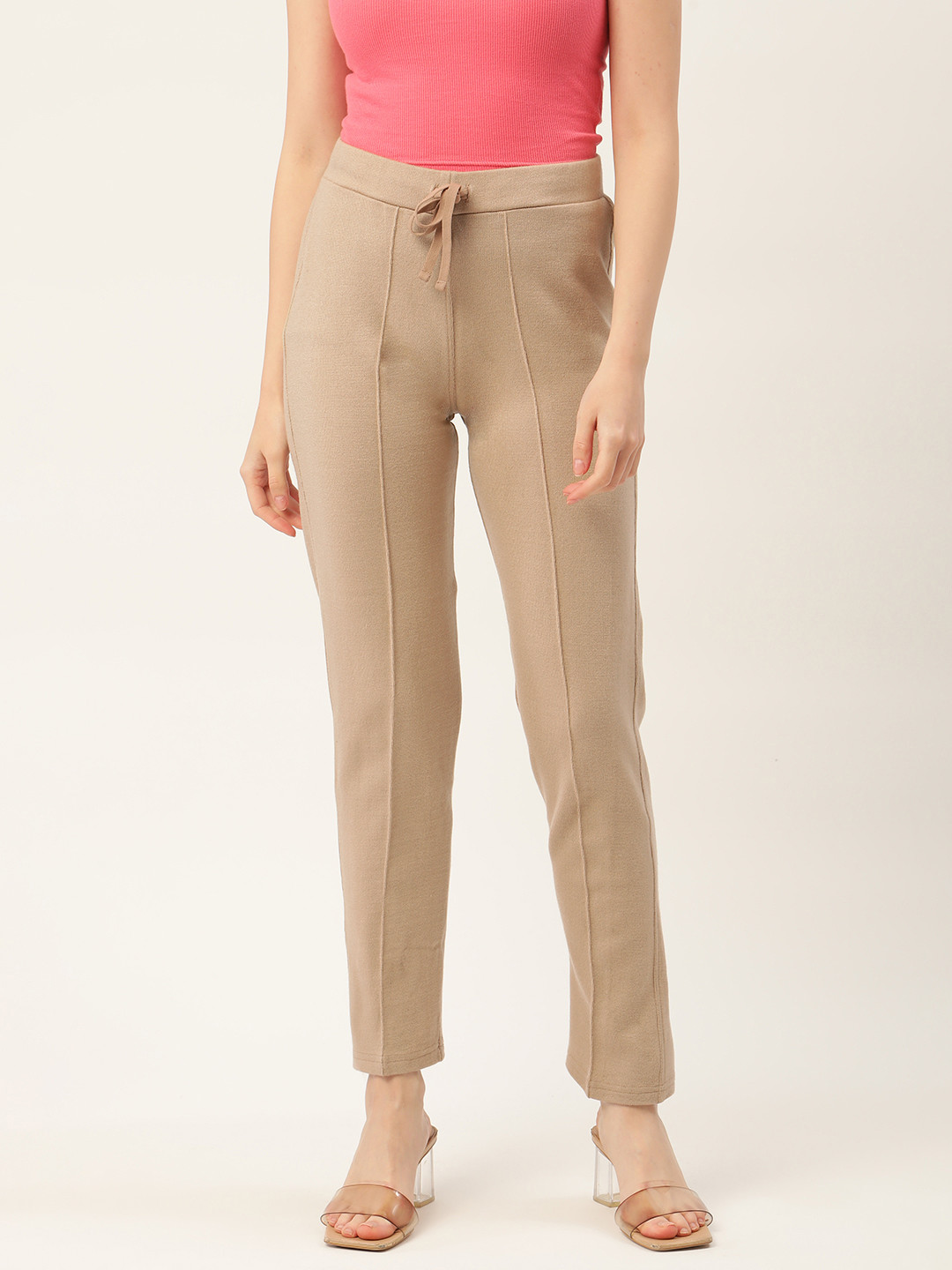 Buy RVK Women Beige Solid Regular Fit Knitted Winter Trousers - Trousers for Women 16631482 | Myntra
