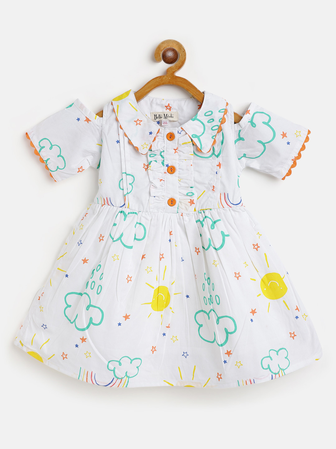 Buy Bella Moda White & Blue Pure Cotton Printed A Line Dress - Dresses ...