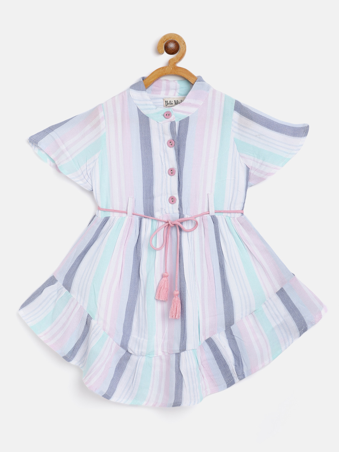 Buy Bella Moda Girls Pink & Blue Striped Dress - Dresses for Girls ...
