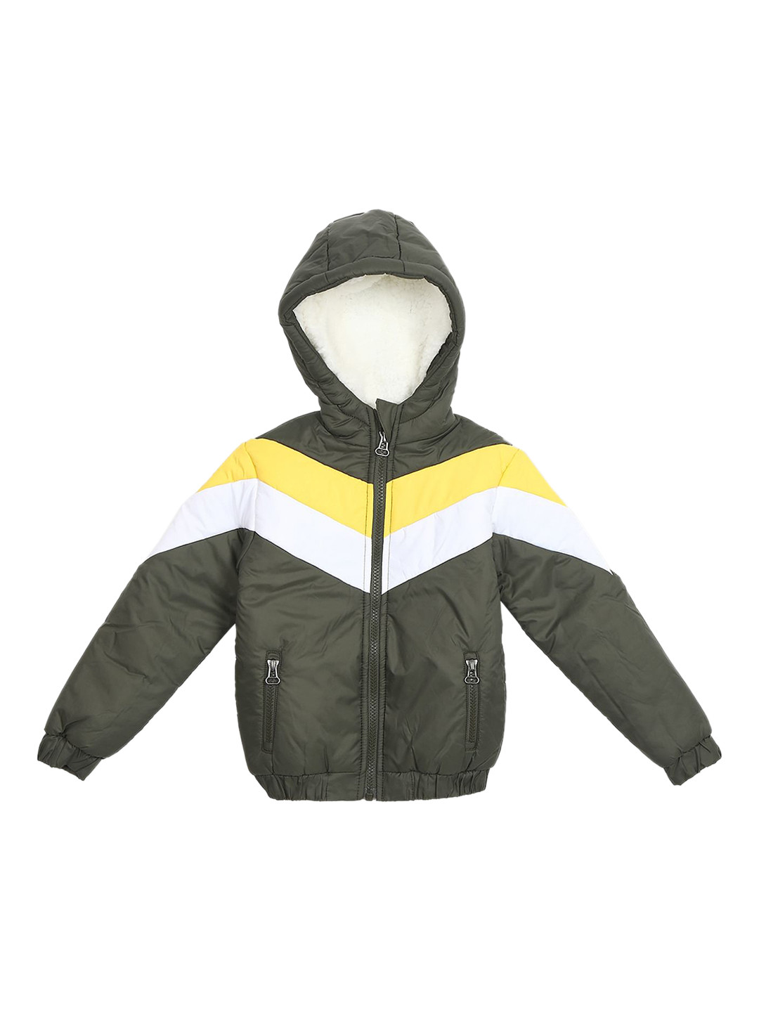 Buy Cherokee Boys Olive Green & White Colourblocked Hooded Puffer ...