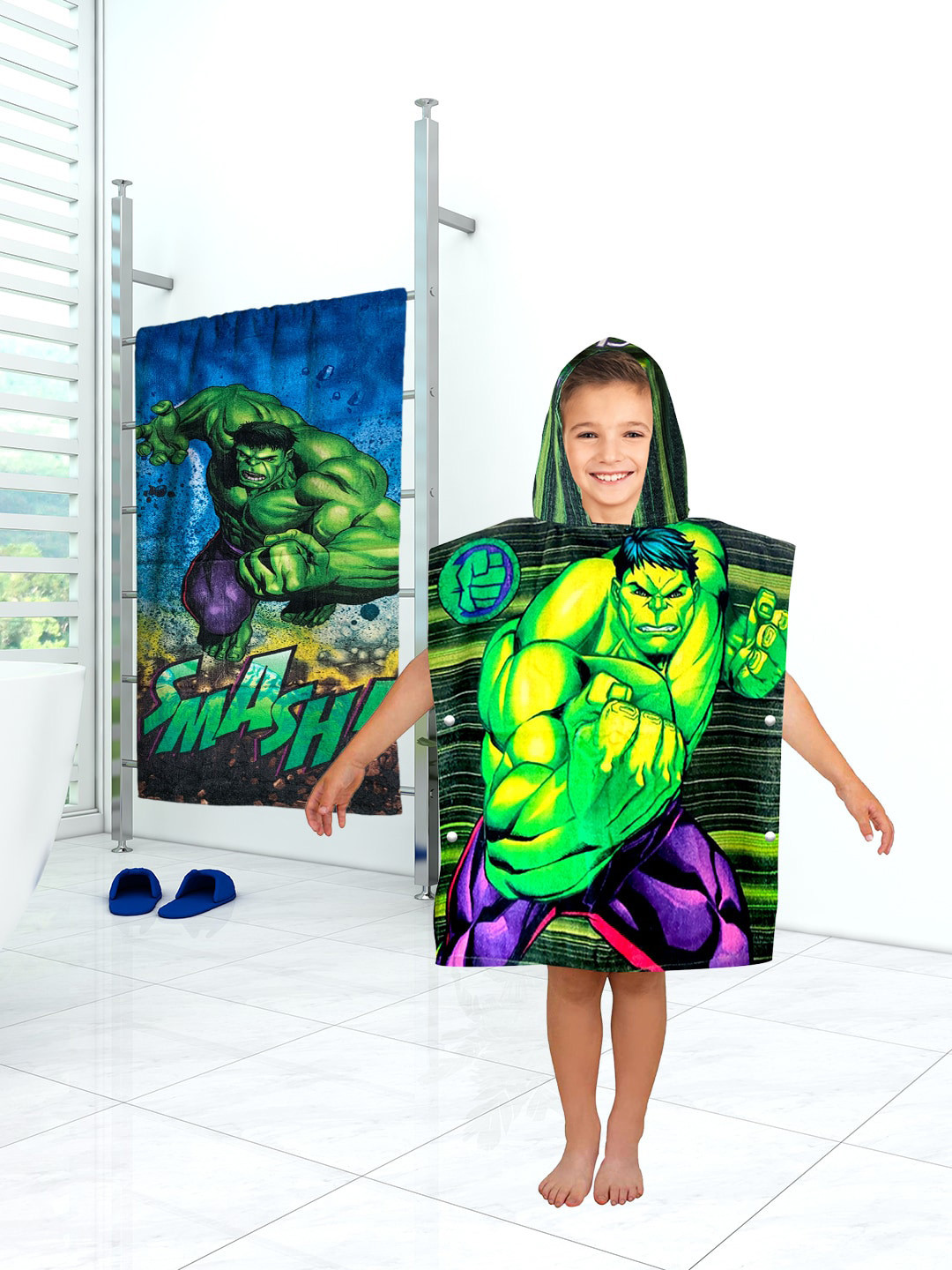 Buy Marvel Kids Multicoloured 2 Pc Hulk Hooded & Bath Towel Set - Bath ...