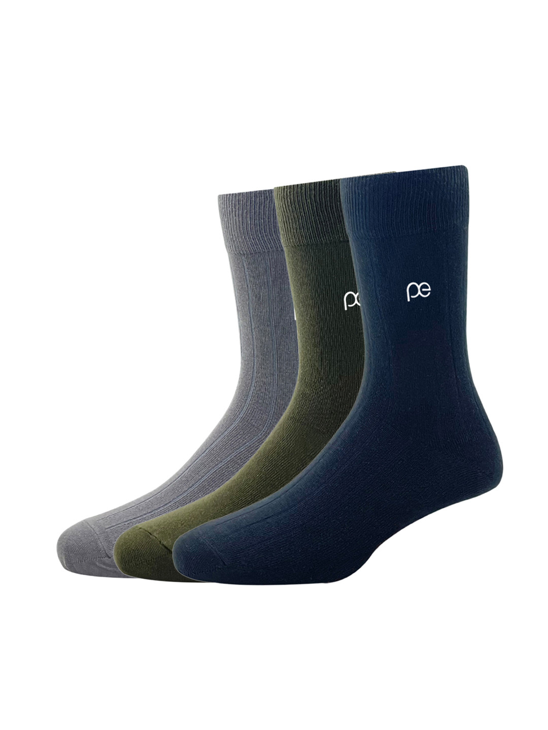 Buy Peter England Men Grey & Olive Pack Of 3 Cotton Full Length Socks ...