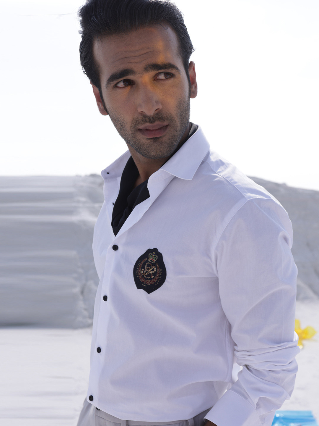 Buy RARE RABBIT Men White & Black Solid Custom Slim Fit Casual Shirt ...