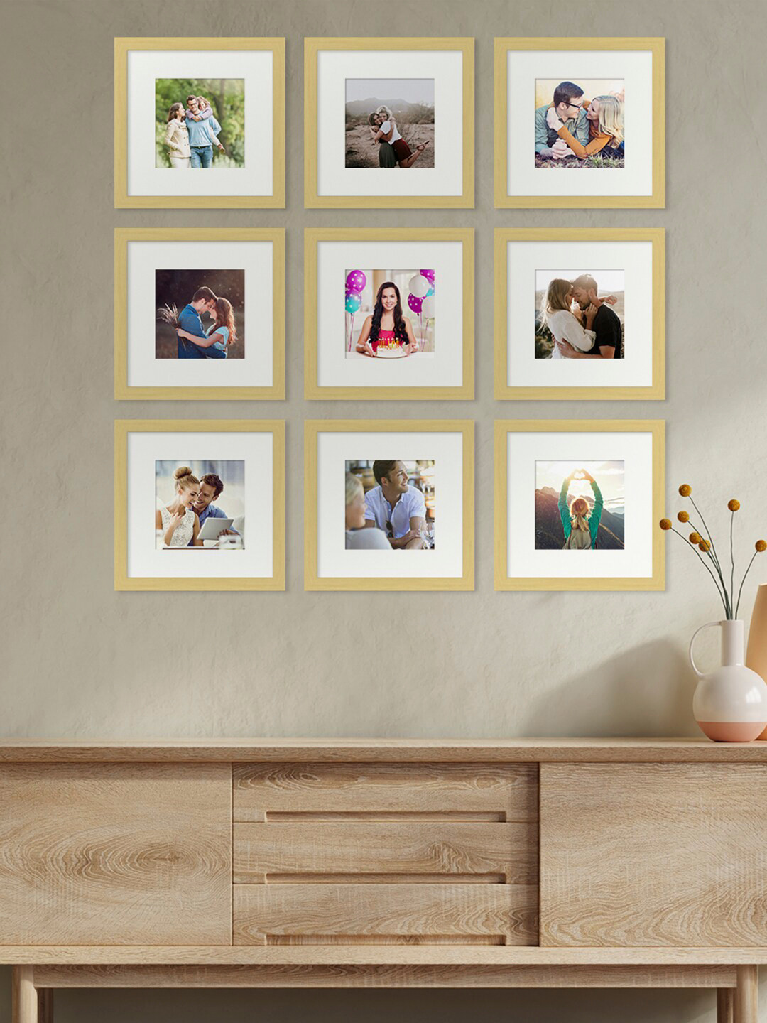 Buy Art Street Set Of 9 Beige Wall Photo Frames - Photo Frames for ...