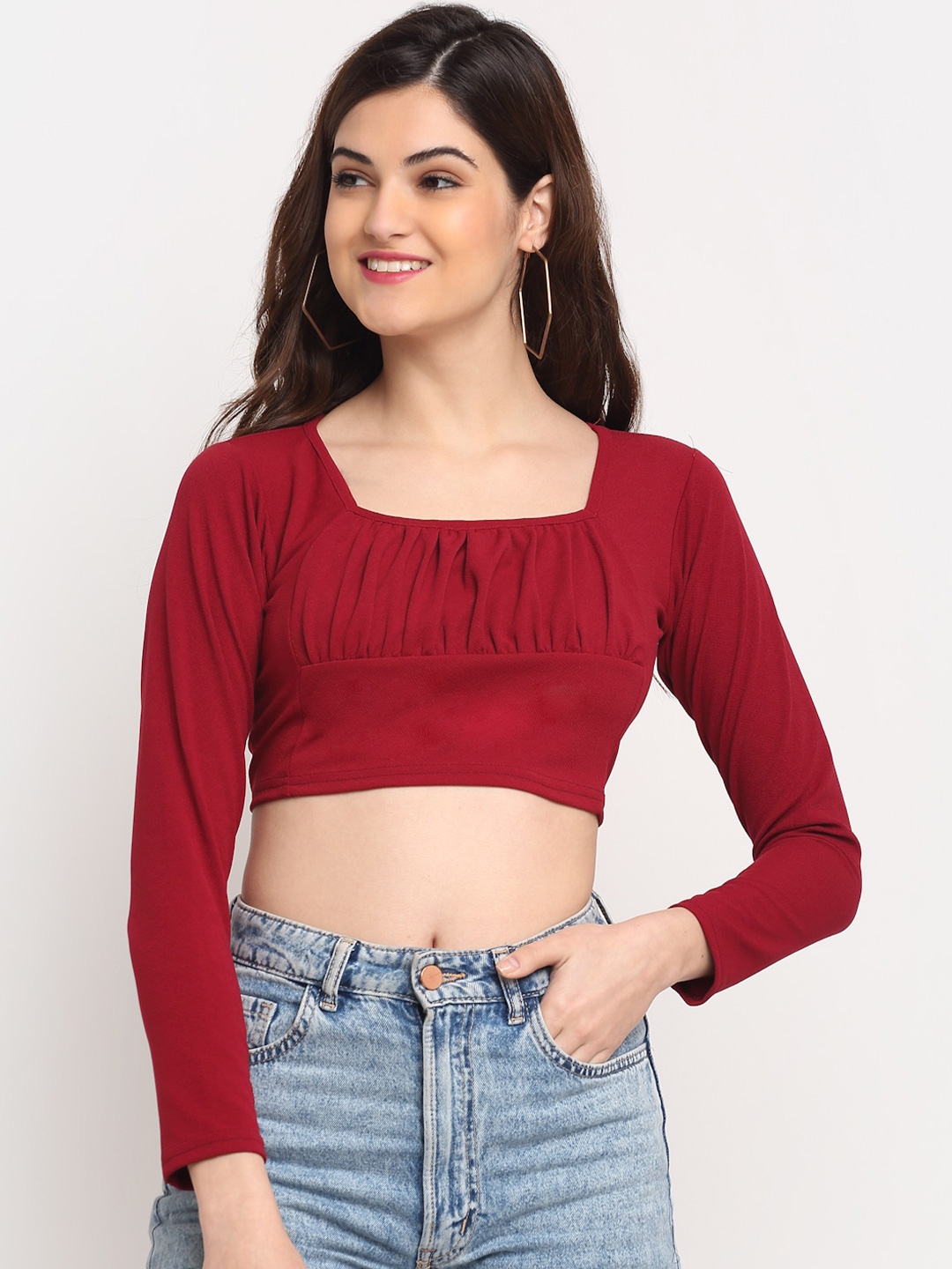 Buy Sugathari Maroon Sheen Crepe Crop Top Tops For Women 16651588