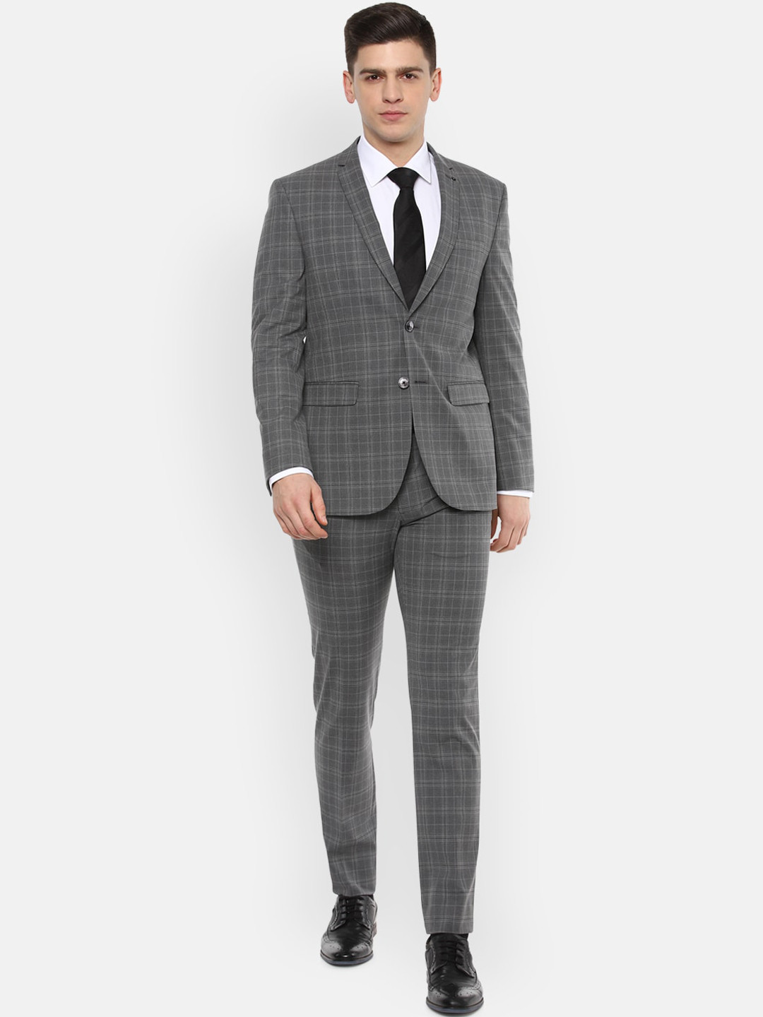 Buy Van Heusen Men Grey & Black Checked Single Breasted Slim Fit 2 ...