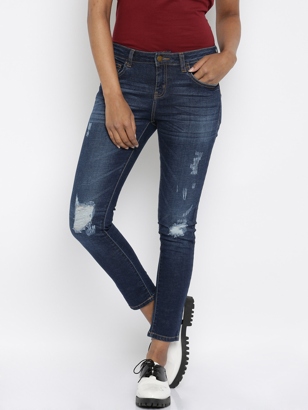 Buy Ginger By Lifestyle Women Blue Mid Rise Mildly Distressed Jeans ...