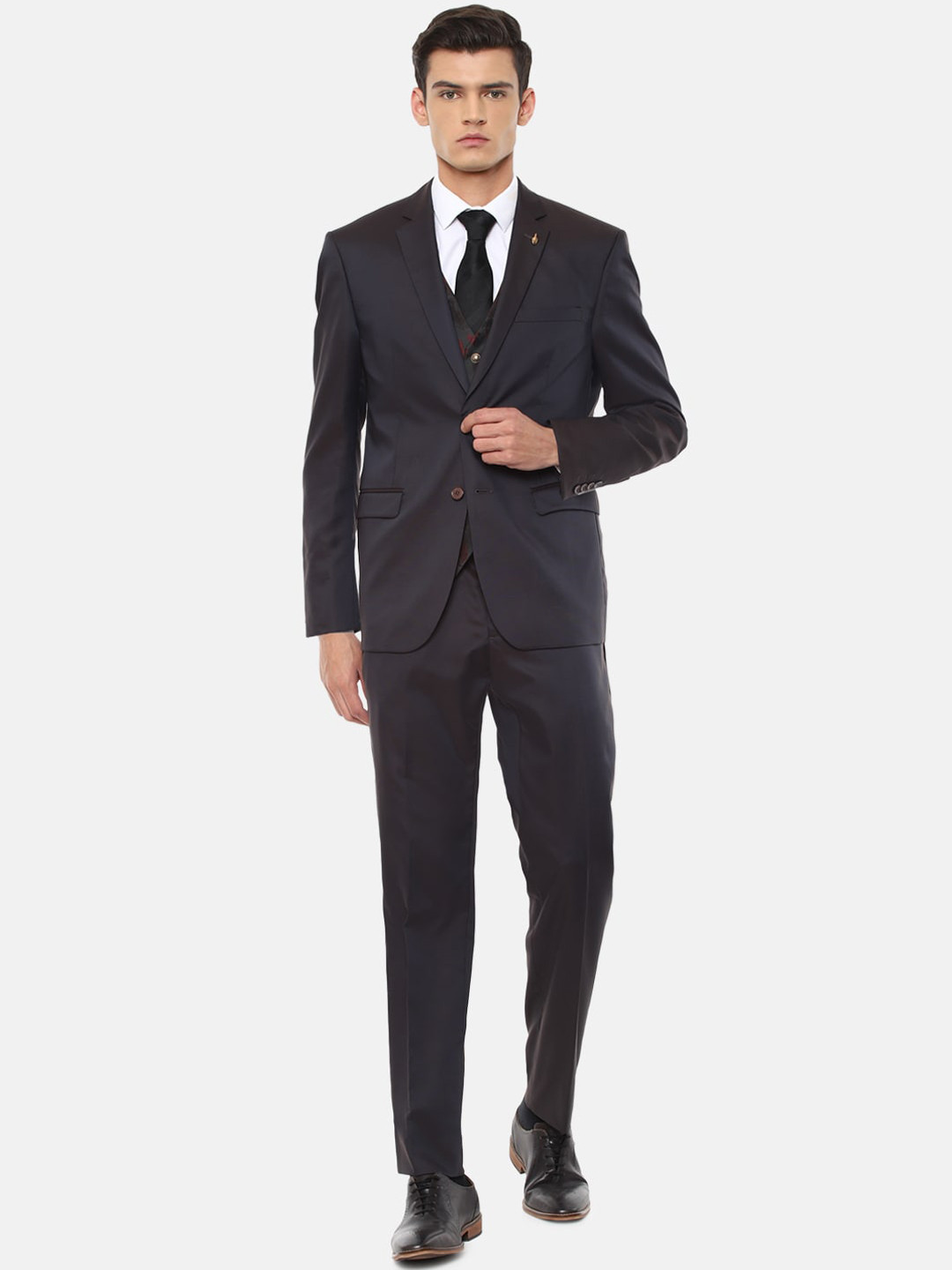 Buy Van Heusen Men Black Self Design Single Breasted 3 Piece Formal ...