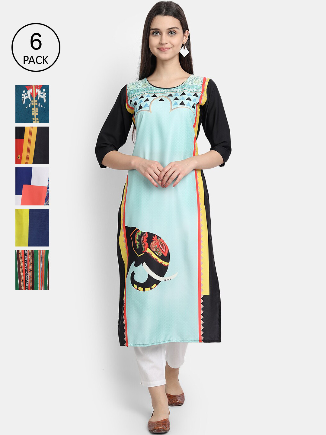 Buy 7Threads Women Pack Of 6 Digital Printed Crepe Kurta - Kurtas for ...