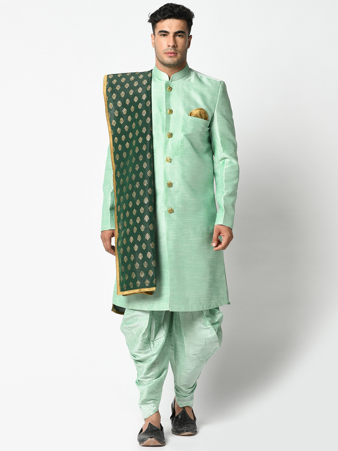 Buy DEYANN Men Green Sherwani With Patiala Set - Sherwani for Men ...