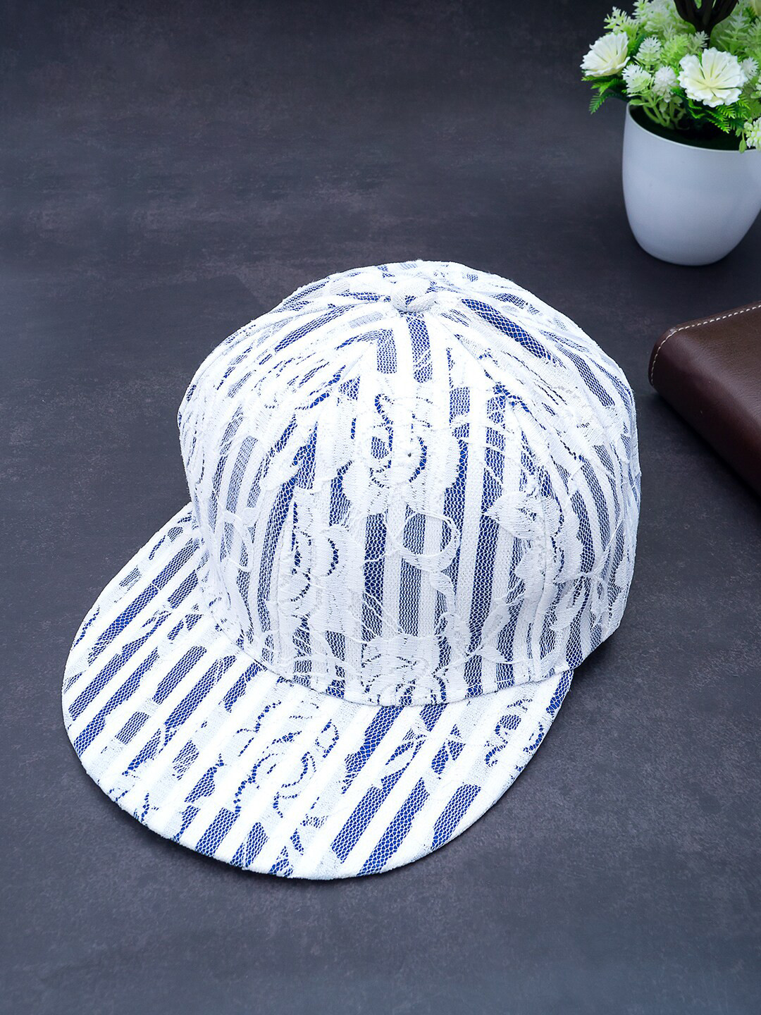 Buy Golden Peacock Women White & Blue Adjustable Cotton Snapback Cap ...