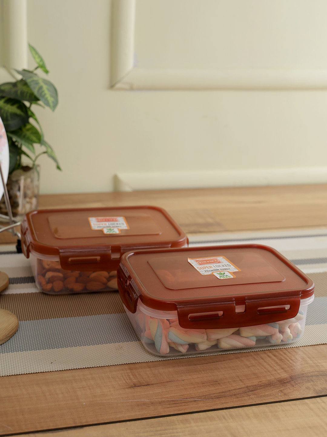Buy POLYSET Brown Pack Of 2 Super Locked Rectangle Containers - Kitchen ...