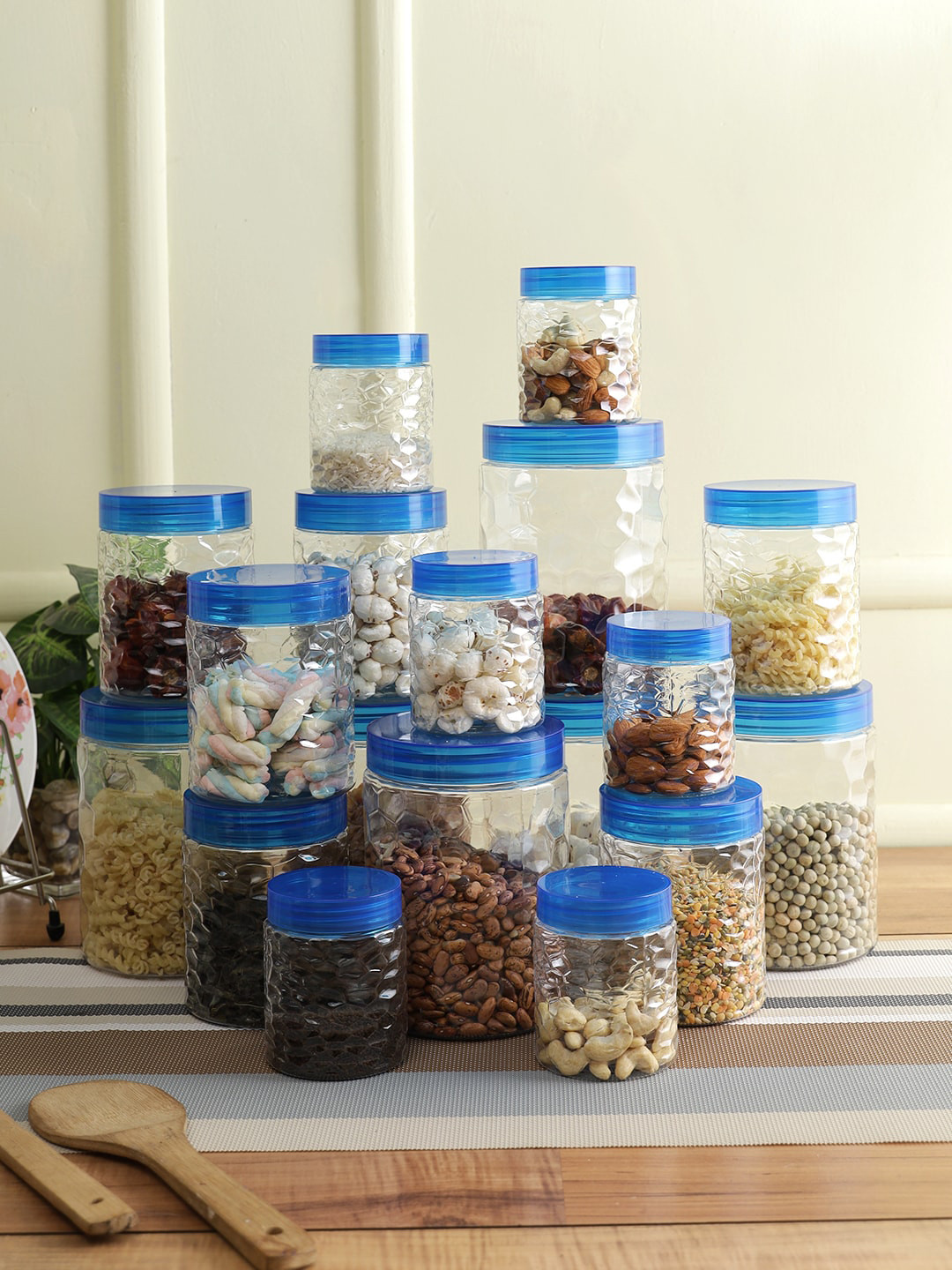 Buy POLYSET Set Of 18 Transparent & Blue Plastic Storage Containers ...