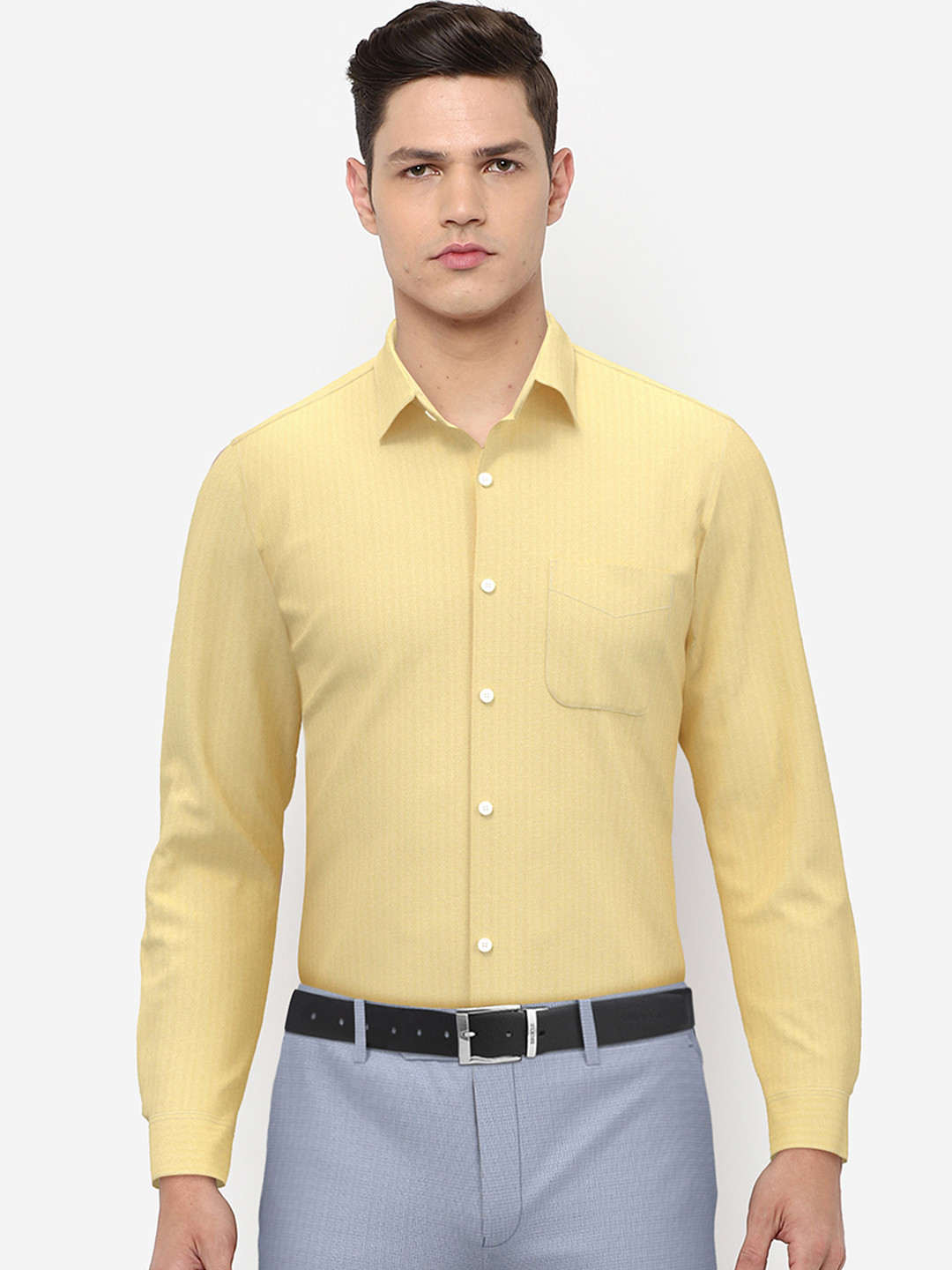 Buy Peter England Elite Men Yellow Pure Cotton Formal Shirt - Shirts ...