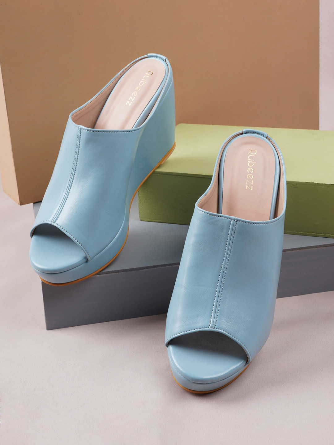 Buy Rubeezz Blue Wedge Mules - Heels for Women 16676606 | Myntra