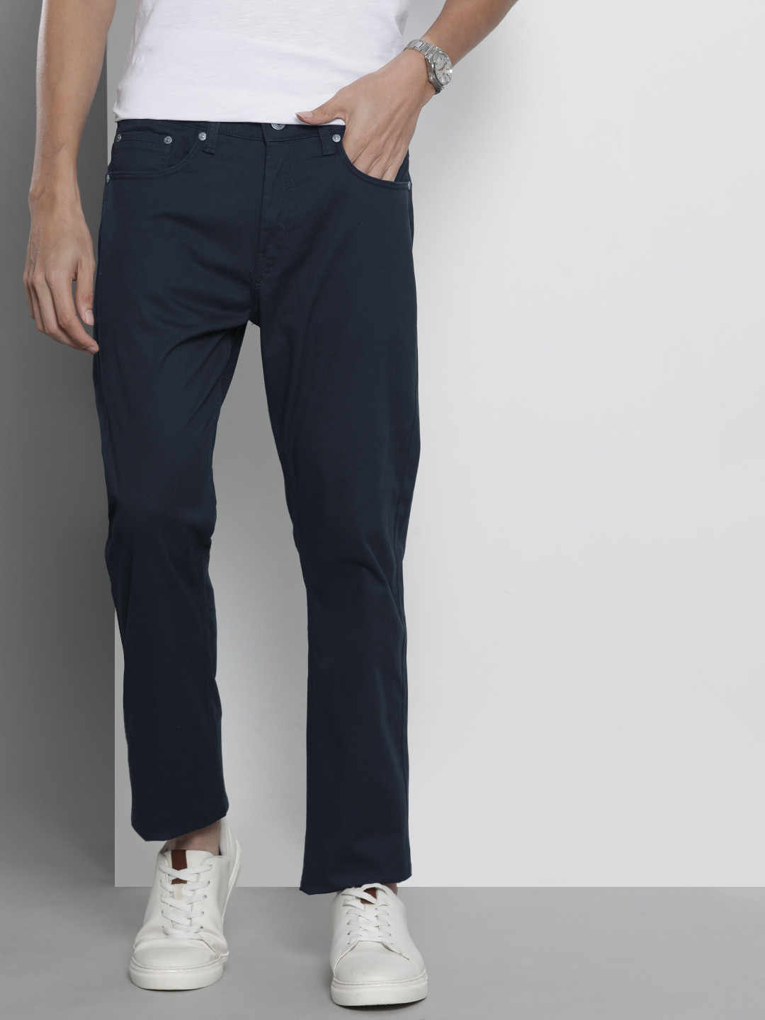 Buy Nautica Men Navy Blue Solid Slim Fit Trousers - Trousers for Men ...