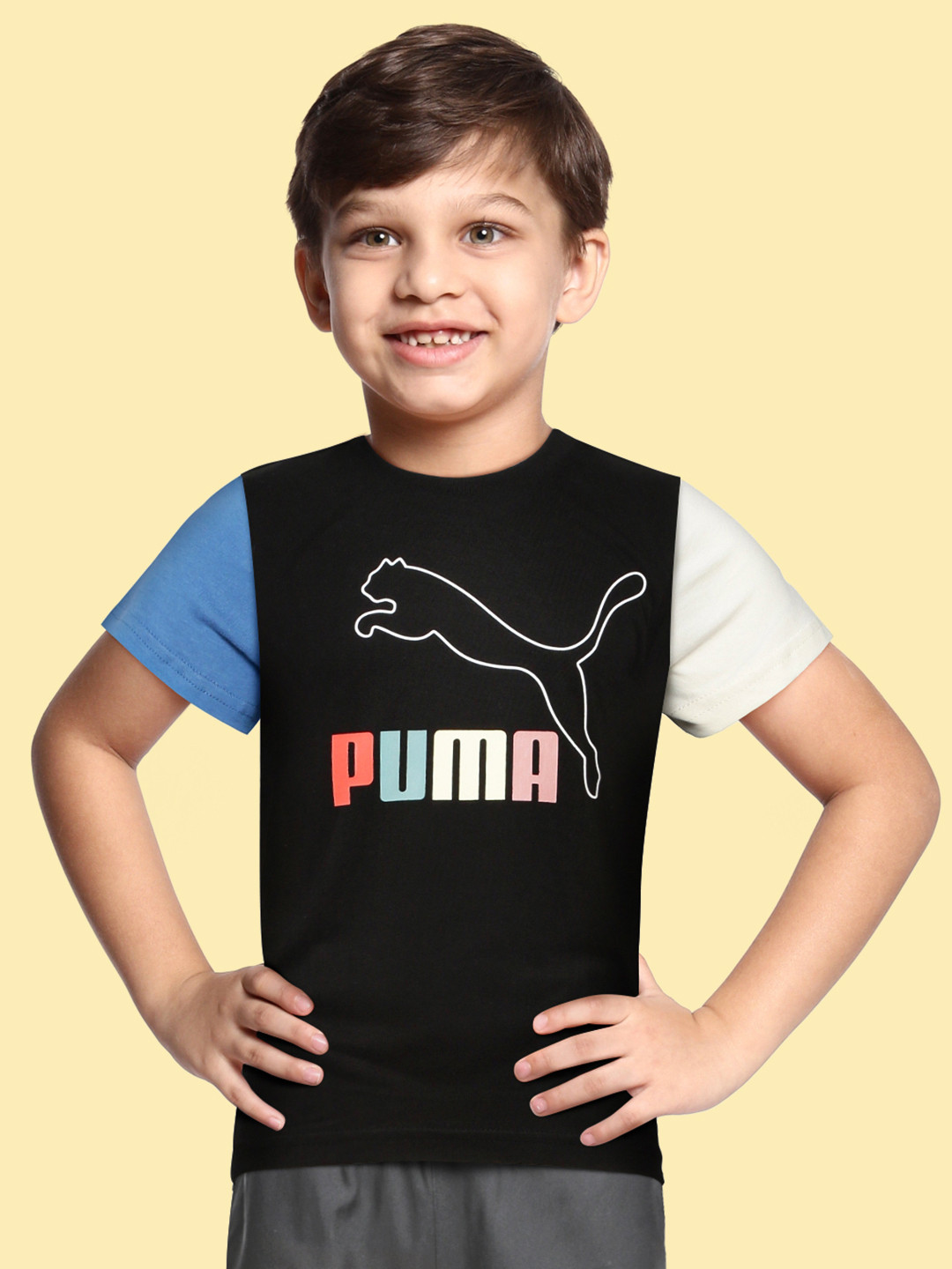 Buy Puma Boys Regular Fit Classics Story Youth Printed Pure Cotton T ...