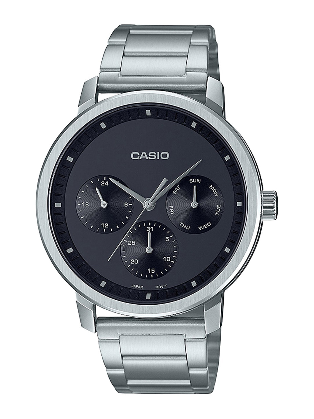 Buy CASIO Men Black Dial & Silver Toned Straps Analogue Watch - Watches ...