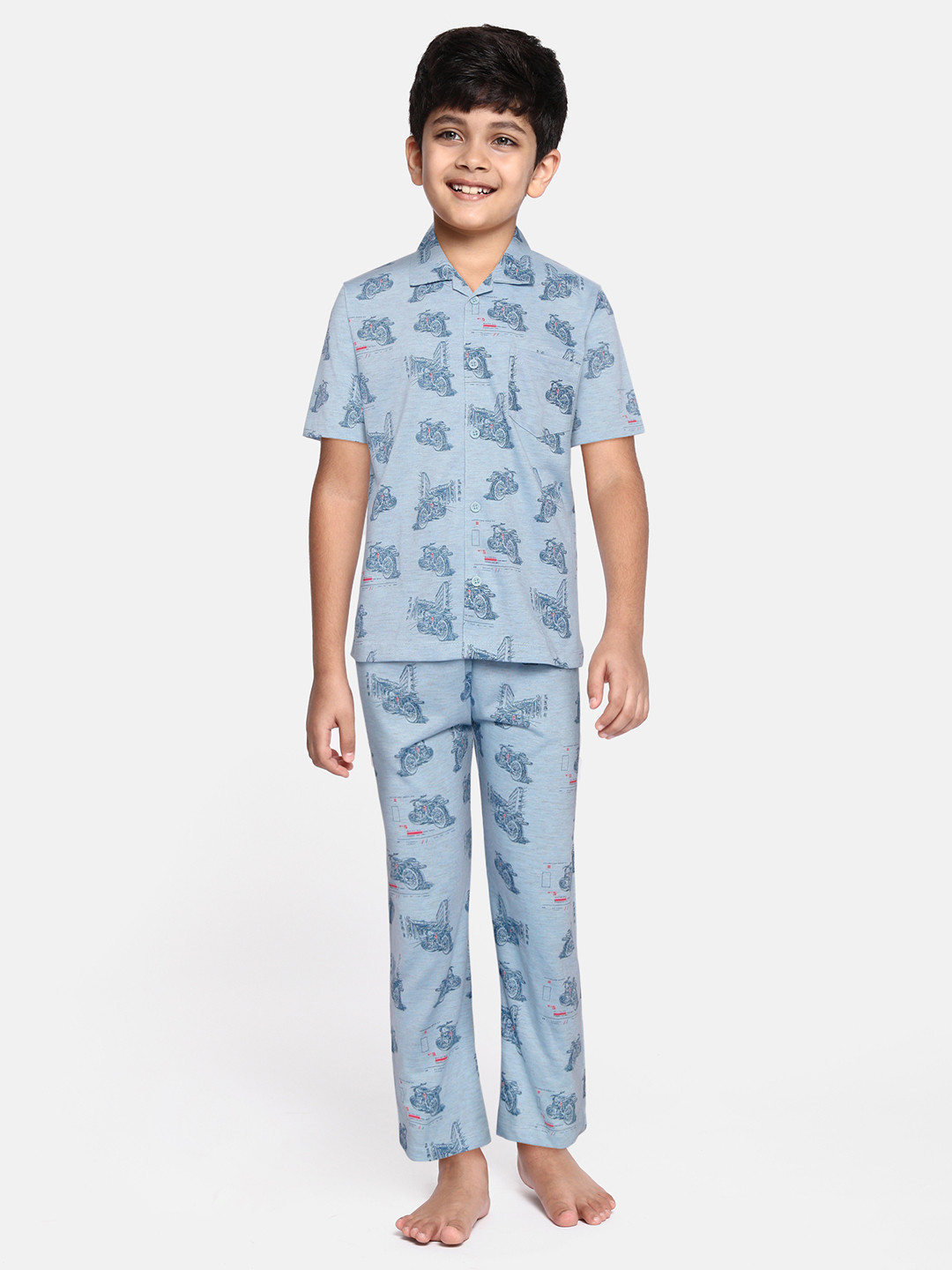 Buy NAUTI KIDZ Boys Blue Cotton Bike Print Pyjamas Set - Night Suits ...