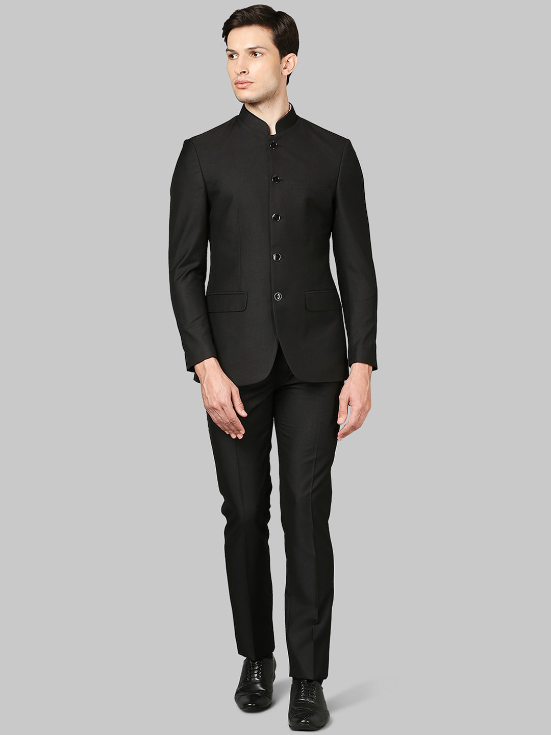 Buy Raymond Men Black Solid Slim Fit Bandgala 2 Piece Formal Suit ...