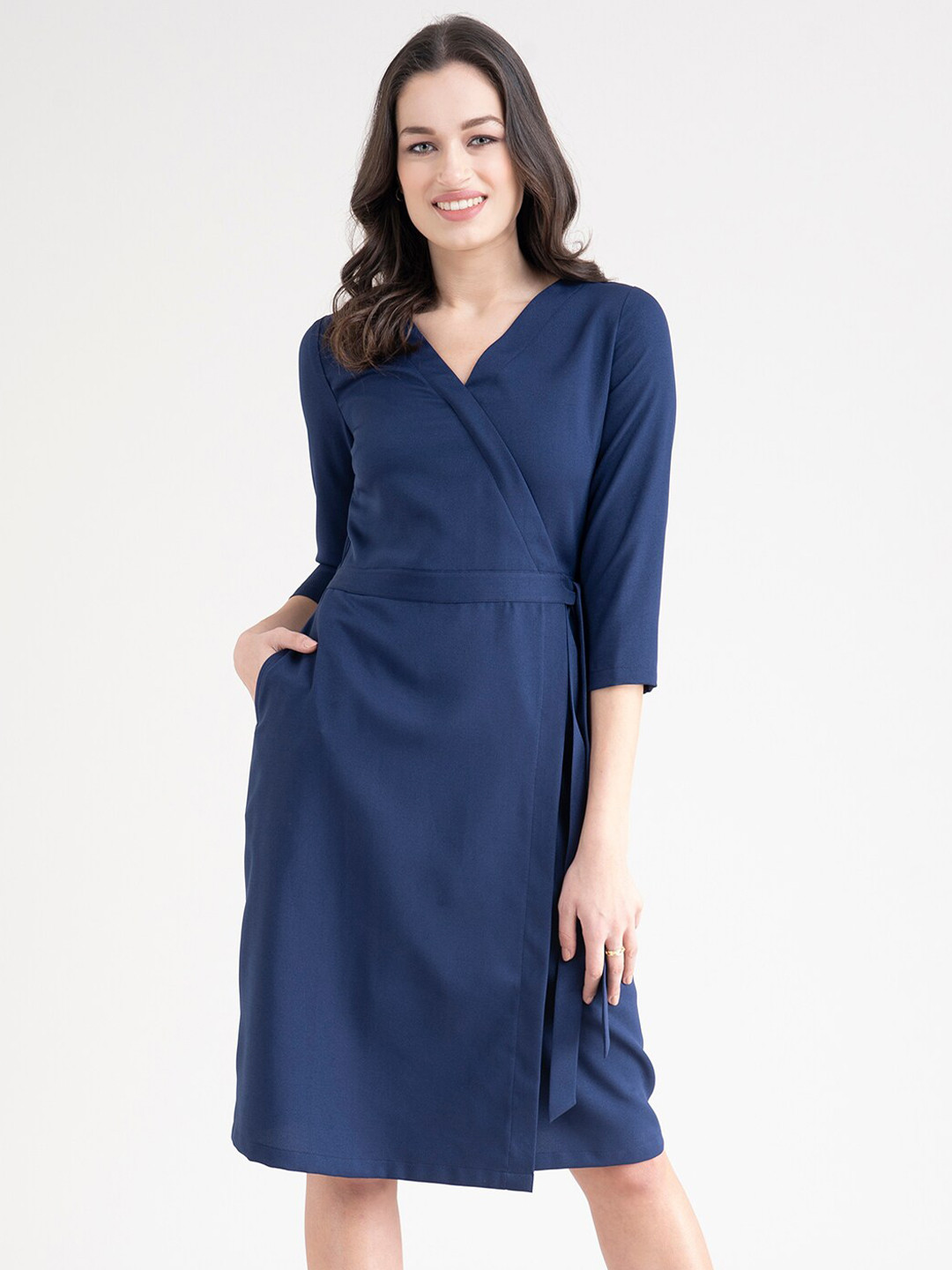 Buy FableStreet Women Navy Blue Wrap Dress - Dresses for Women 16686176 ...