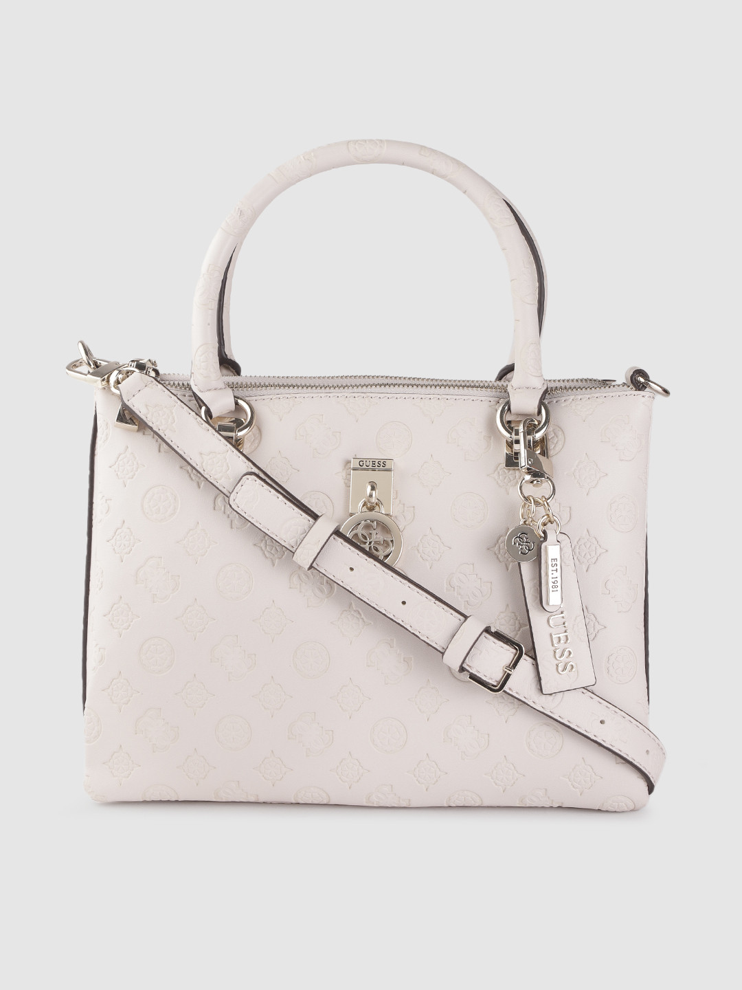 Buy GUESS Off White Brand Logo Textured Handheld Bag - Handbags for ...