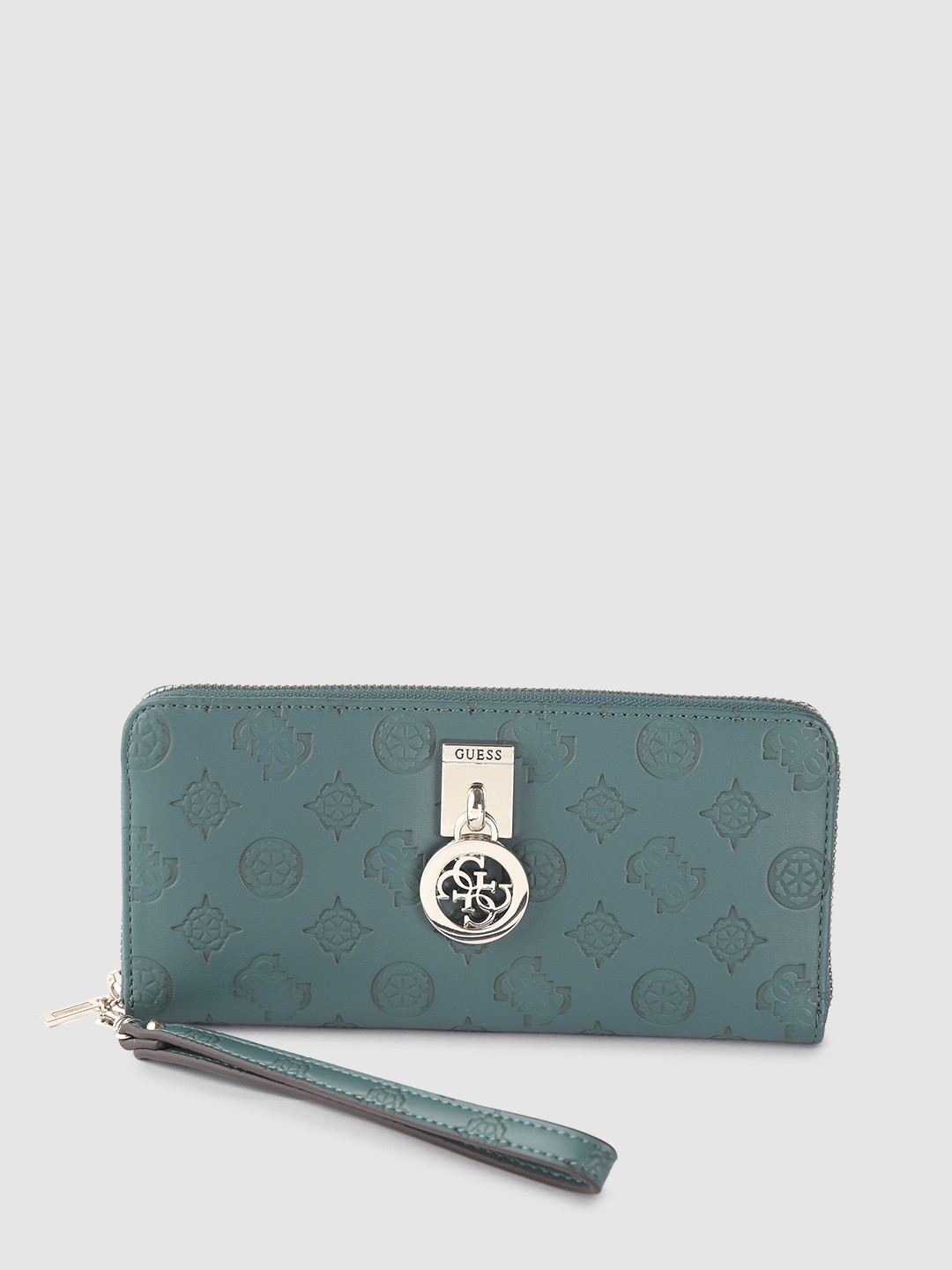 Buy GUESS Women Teal Green Brand Logo Textured Zip Around Wallet ...