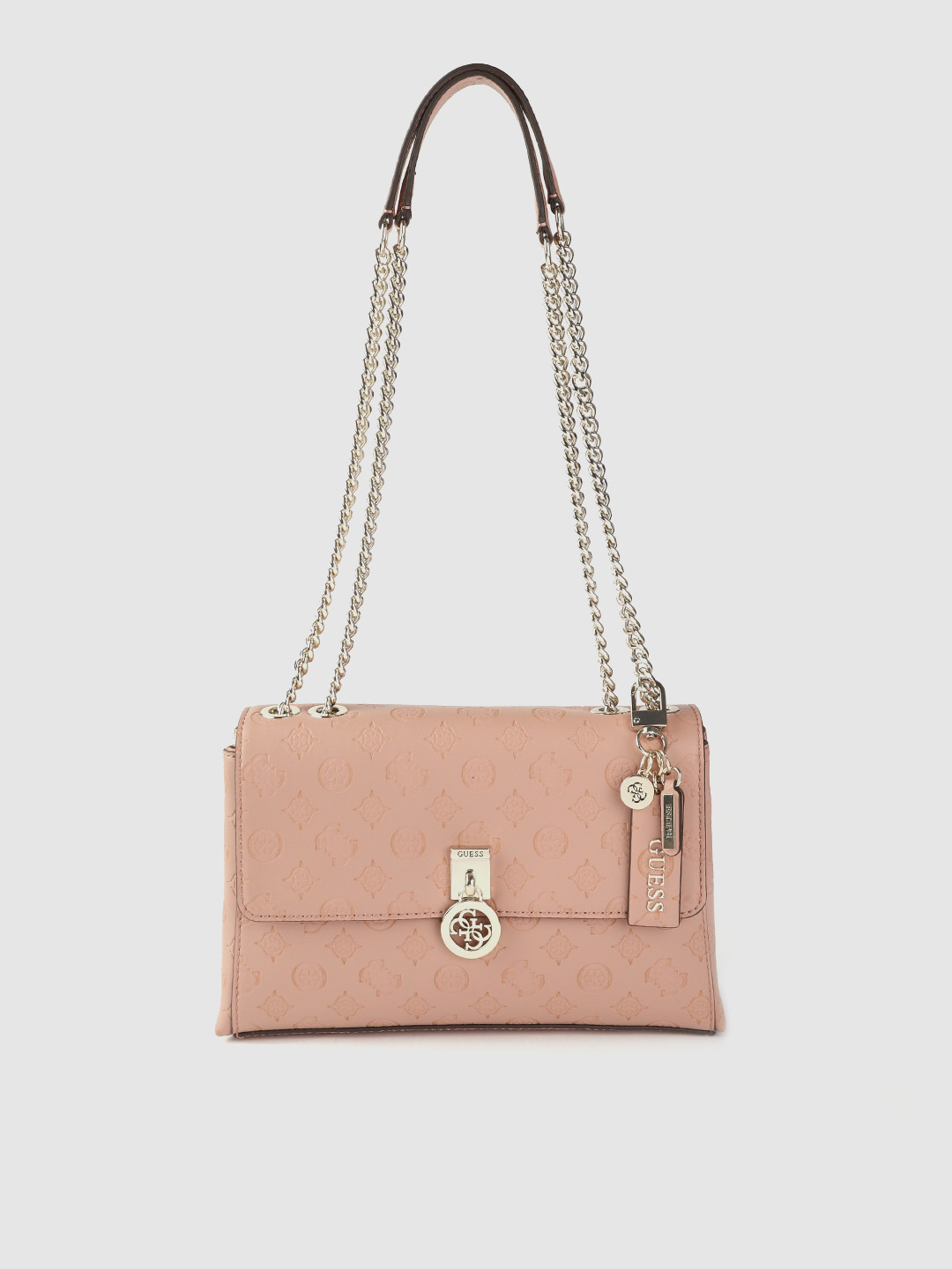 Buy GUESS Peach Coloured Ethnic Motifs Textured PU Structured Shoulder ...