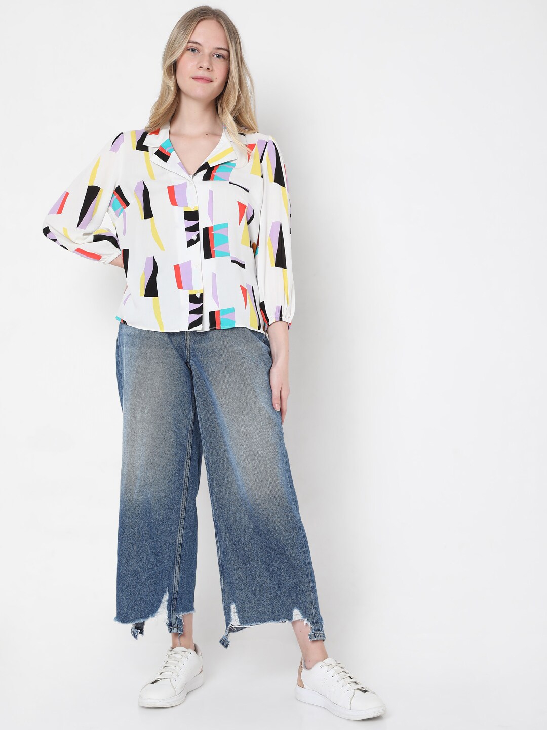 Buy Vero Moda White Geometric Print Shirt Style Top Tops For Women