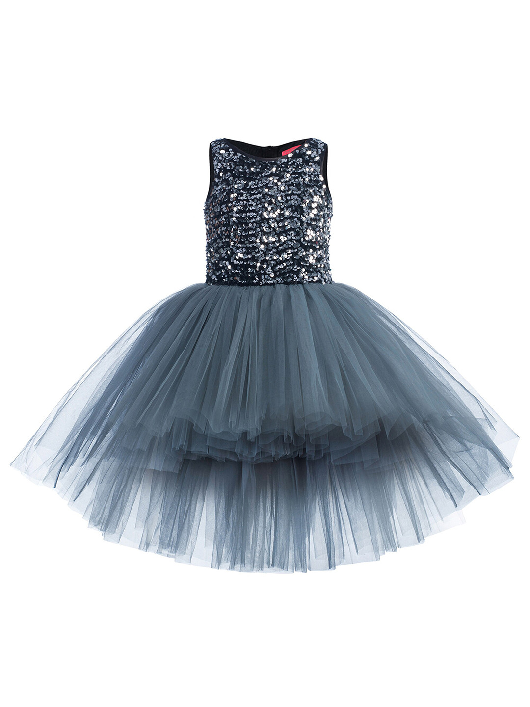 Buy Toy Balloon Kids Grey & Silver Sequin Embellished Layered Net Dress ...