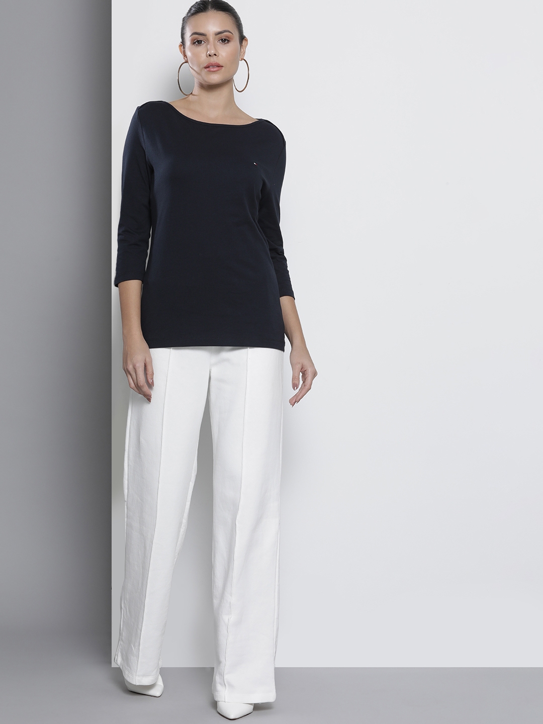 Buy Tommy Hilfiger Women Navy Blue Organic Cotton Slim Fit T Shirt