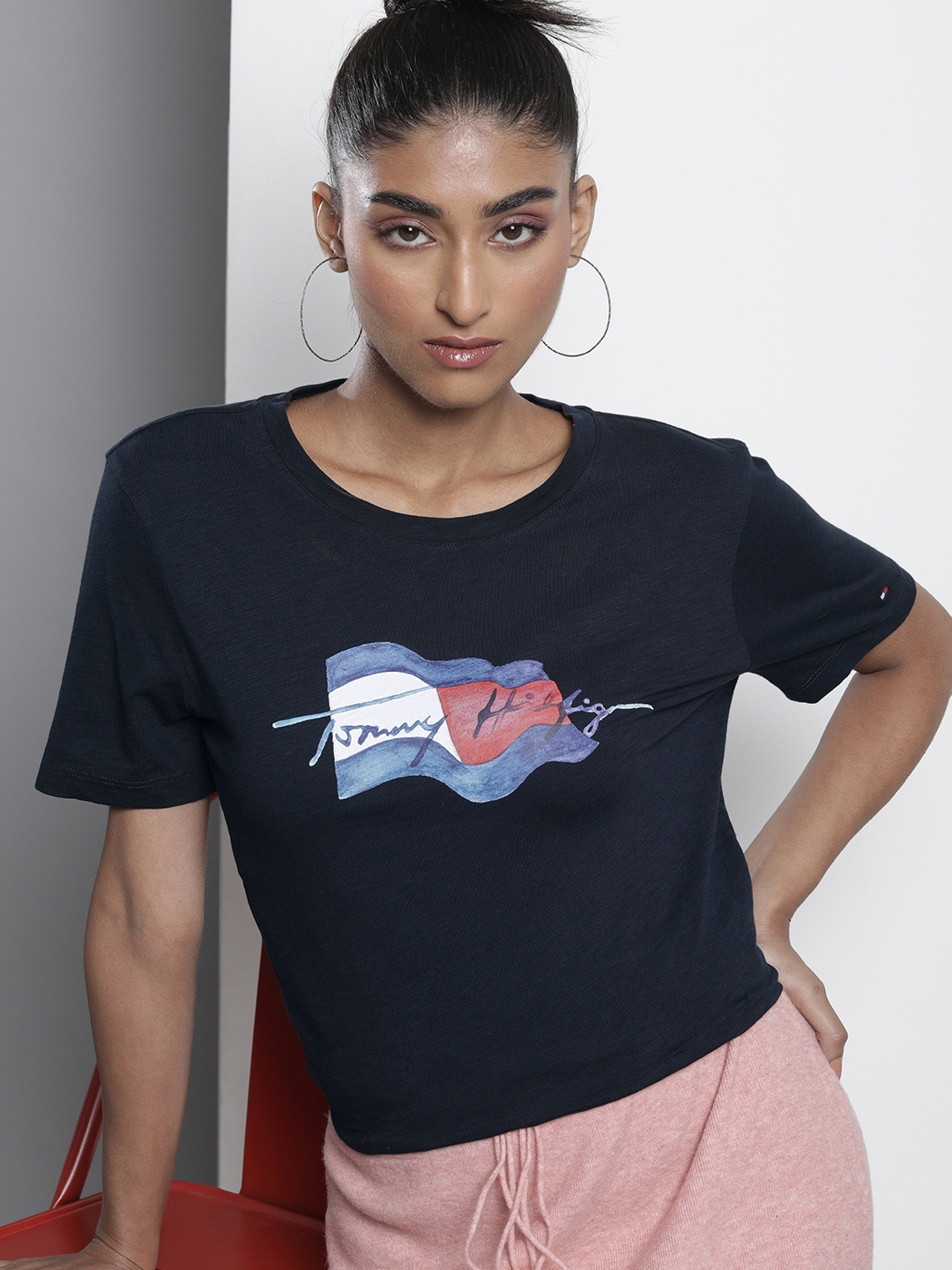 Buy Tommy Hilfiger Women Navy Blue And Blue Brand Logo Printed Pure