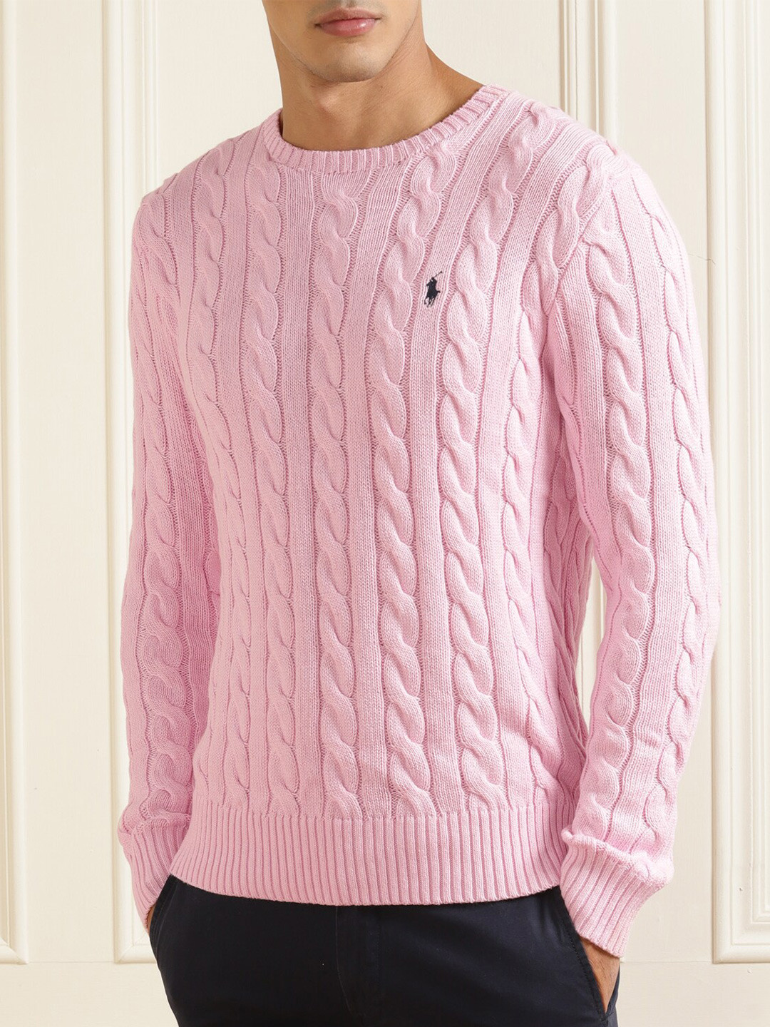 Buy Polo Ralph Lauren Men Pink Cable Knit Pullover - Sweaters for Men ...