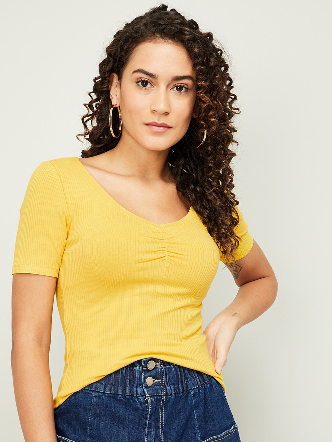 Buy Ginger By Lifestyle Yellow Fitted Top - Tops for Women 16691854 ...