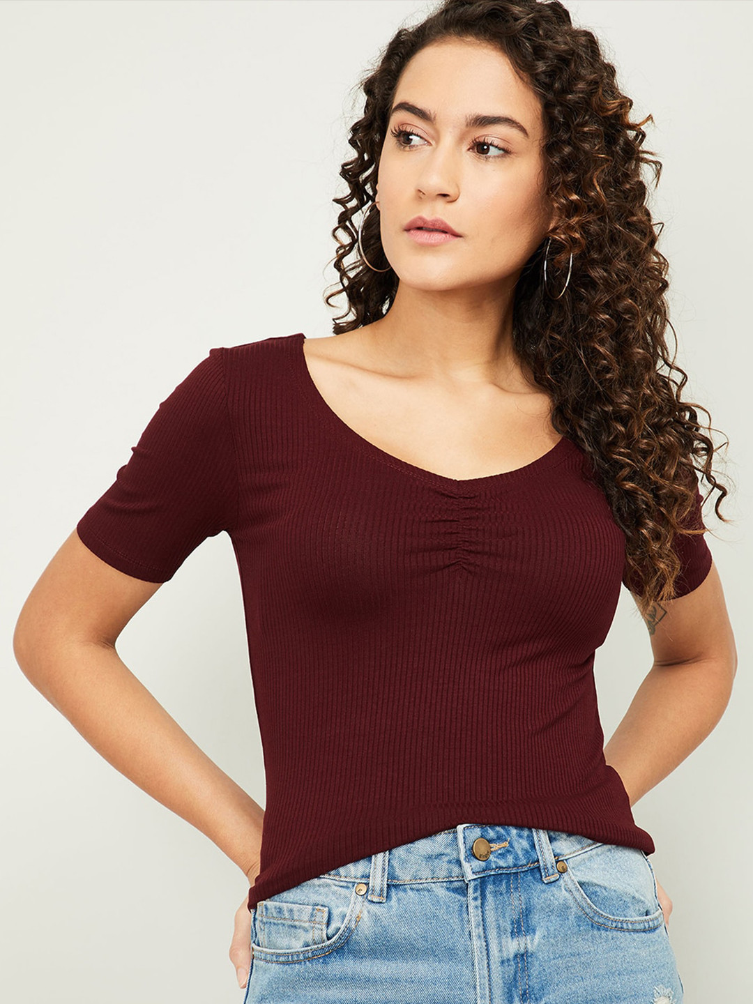 Buy Ginger By Lifestyle Women Maroon Solid Top - Tops for Women ...