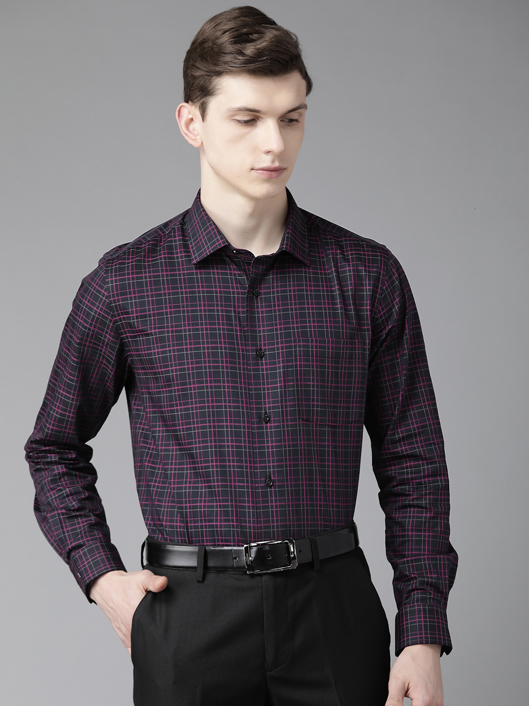 Buy Blackberrys Men Burgundy & Black India Slim Fit Gingham Checks ...