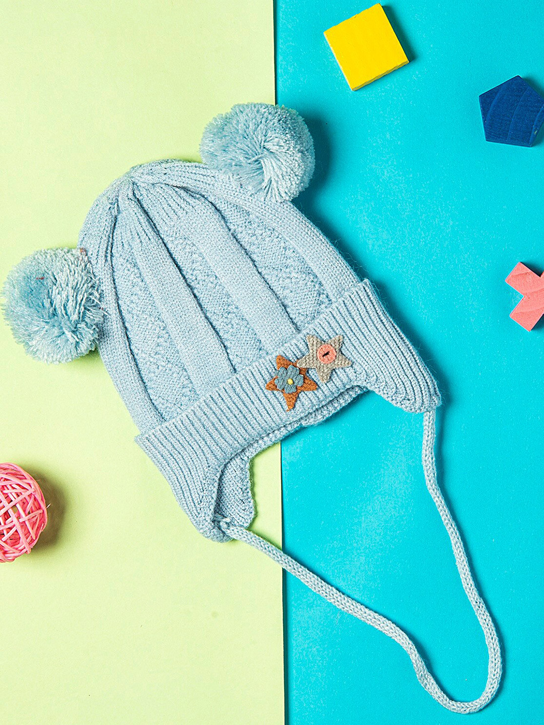 Buy Baby Moo Kids Blue Woollen Pom Pom Detailed Cap - Caps for Unisex ...