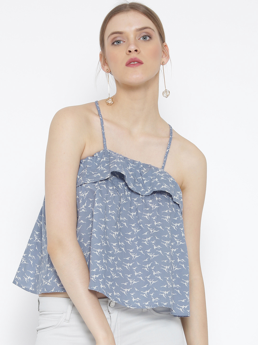 Buy MANGO Women Blue Printed Top - Tops for Women 1670353 | Myntra