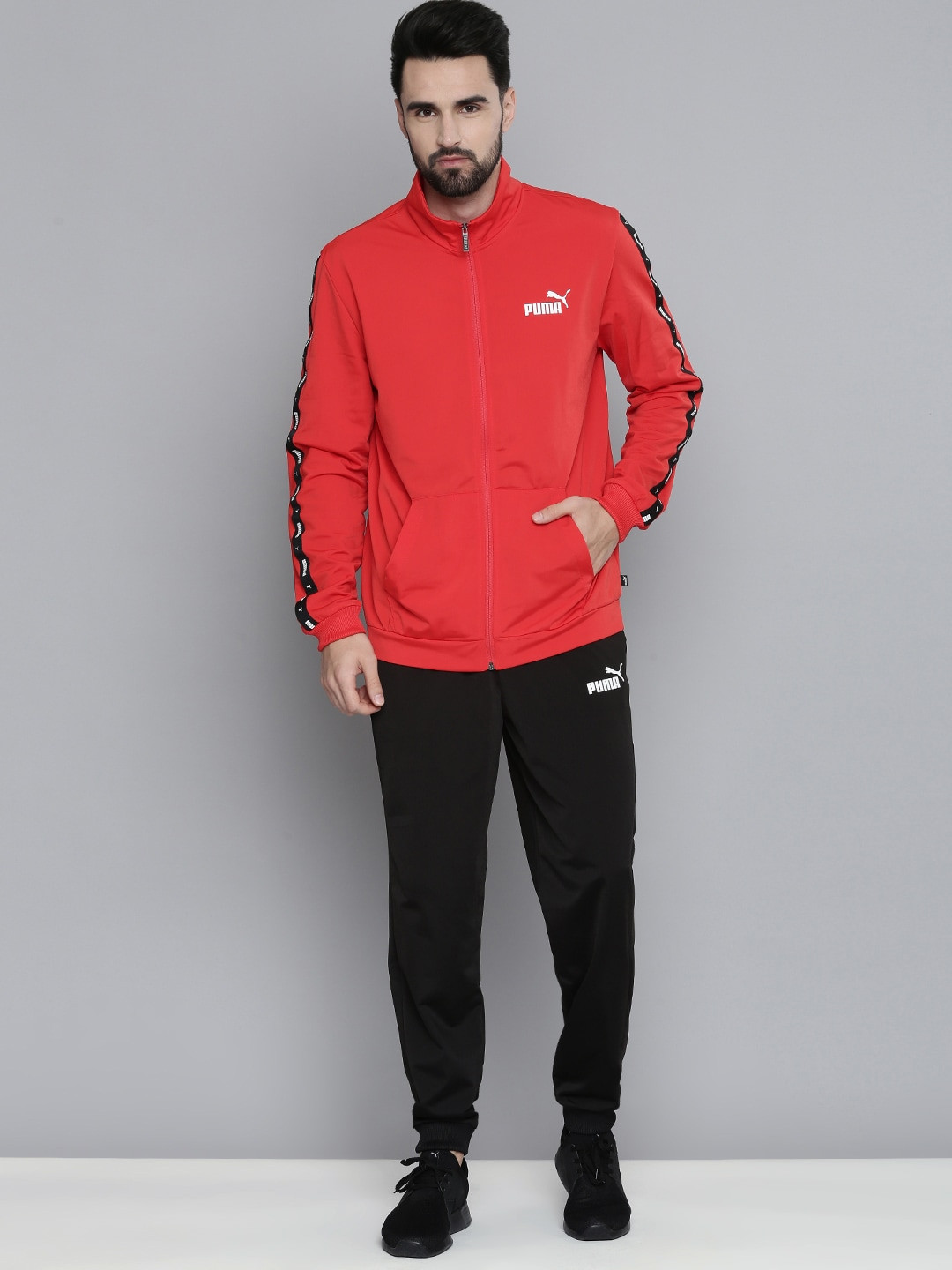 Buy Puma Men Red & Black Solid Tape Sustainable Regular Fit Tracksuit ...