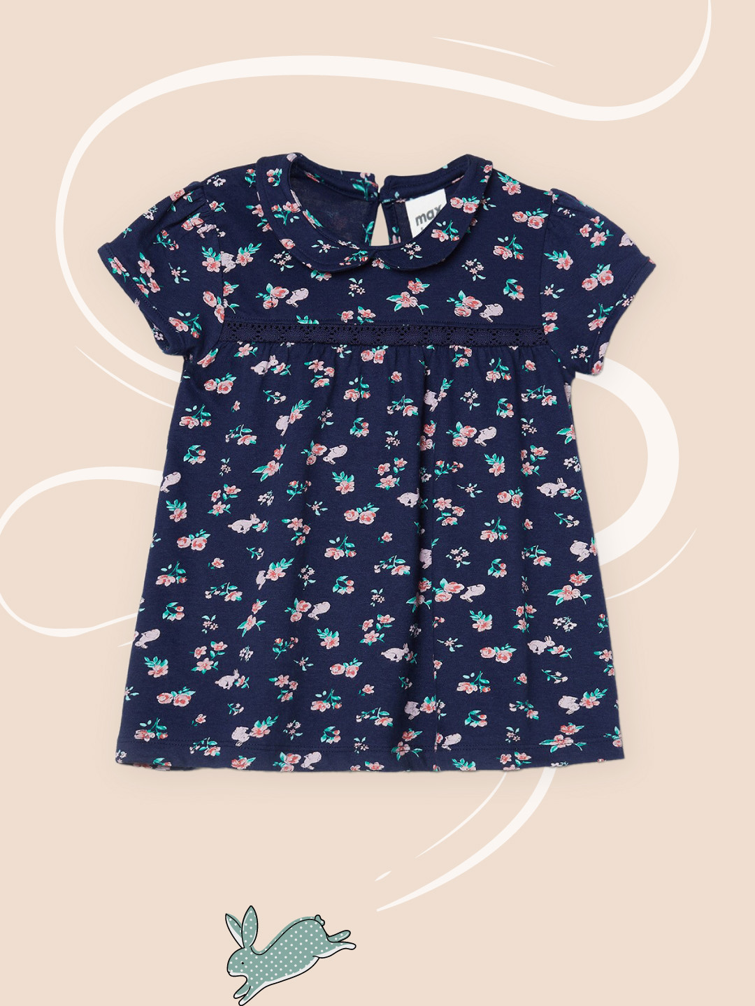 Buy Max Navy Blue Floral Print Pure Cotton Top - Tops for Girls ...