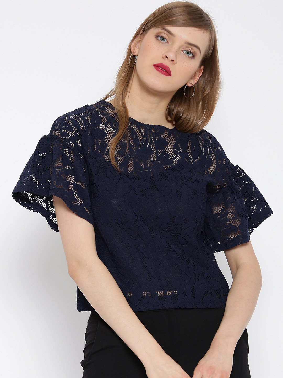 Buy MANGO Women Navy Lace Top - Tops for Women 1670604 | Myntra