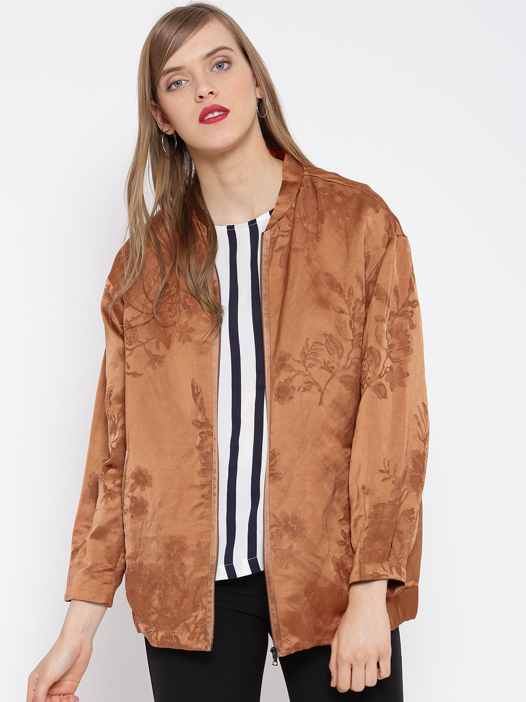 Buy MANGO Rust Orange PatternedBomber Jacket - Jackets for Women ...