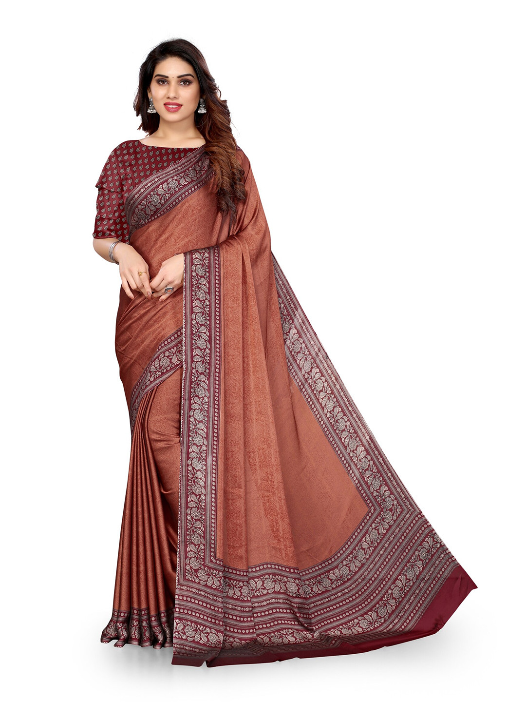 Buy KALINI Rust & Maroon Floral Bagh Saree - Sarees for Women 16706356 ...