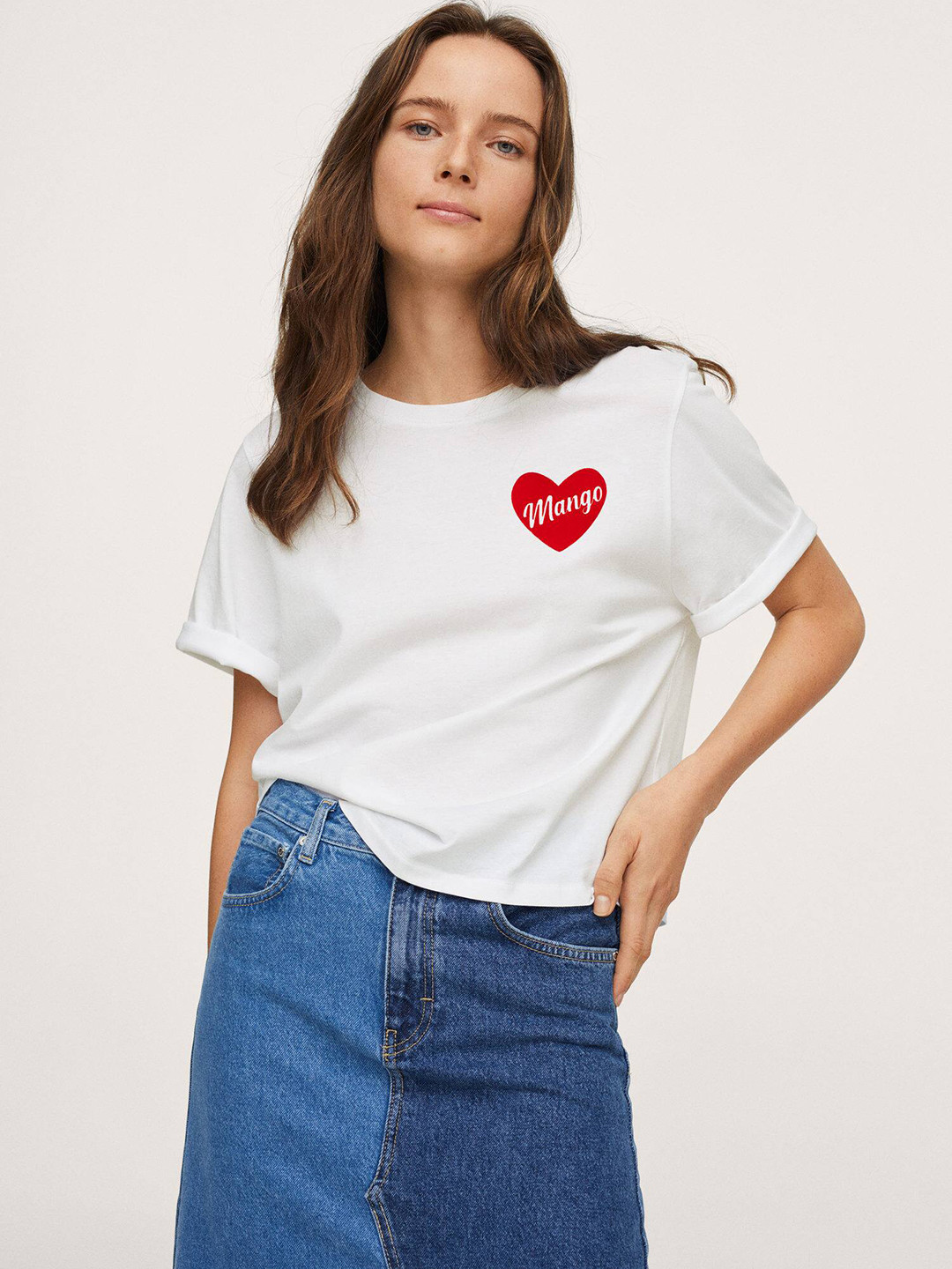 Buy MANGO Women White Solid Pure Cotton T Shirt - Tshirts for Women ...