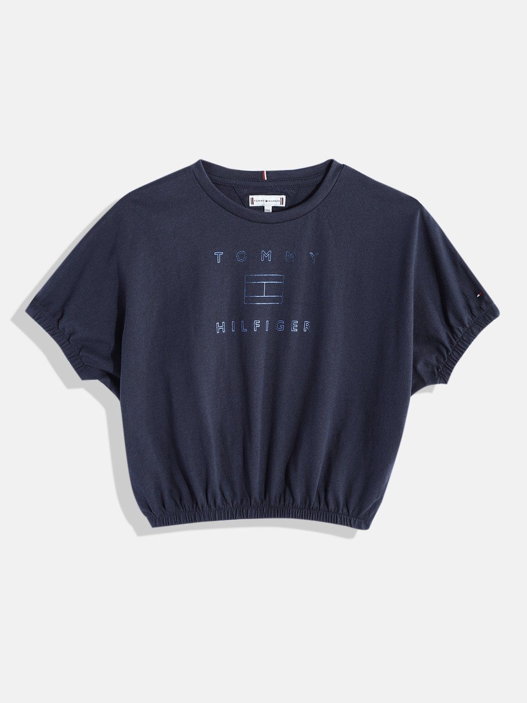 Buy Tommy Hilfiger Girls Foil Brand Logo Print Extended Sleeves Indigo ...