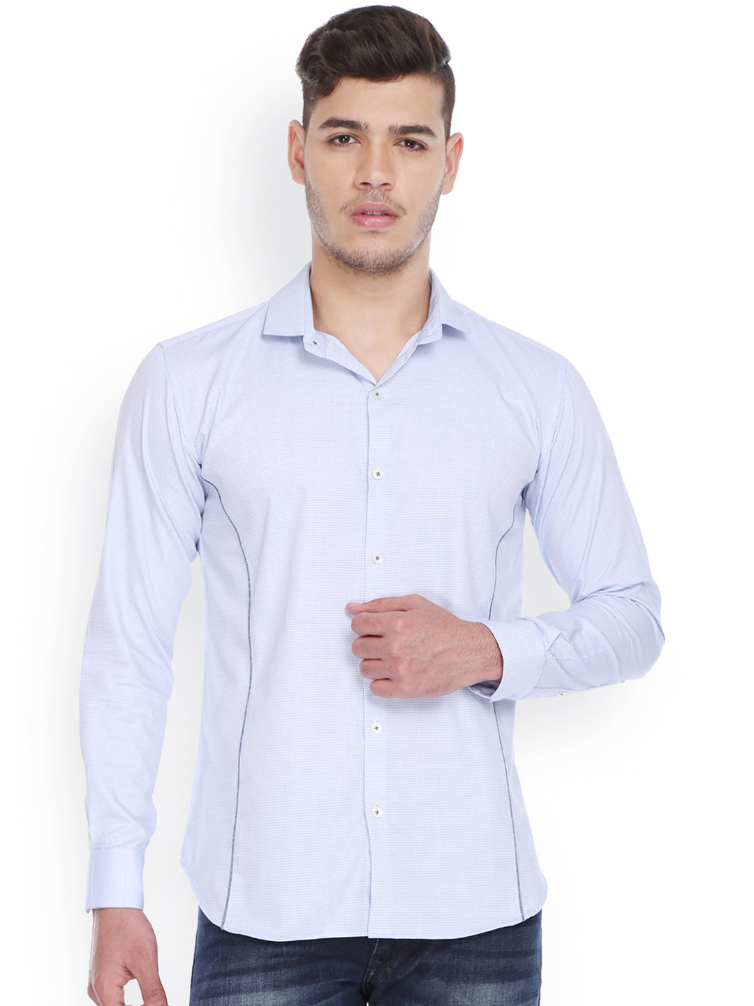 Buy Mayank Modi Men Blue Regular Fit Self Design Semi Formal Shirt ...