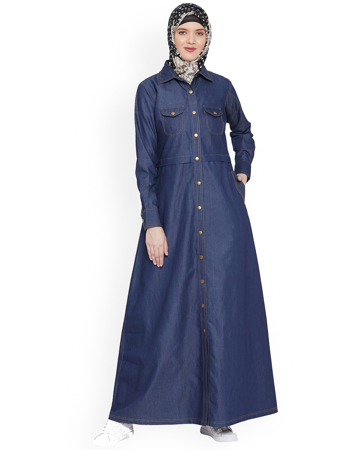Buy MOMIN LIBAS Women Blue Solid Denim Abaya Burqa - Burqas for Women ...